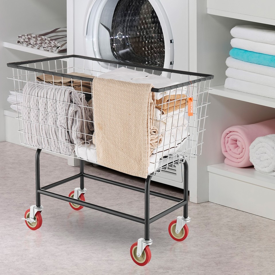 Uimoso Wire Laundry Cart Wire Laundry Basket 4.5 Bushel Heavy Duty w/ 5 ...