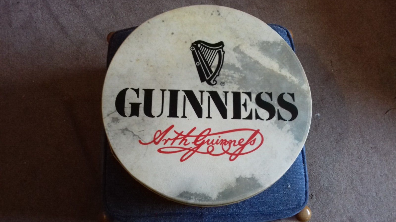 WALTONS VINTAGE GUINNESS REAL IRISH BODHRAN 18" DRUM + BEATER *GOOD ...