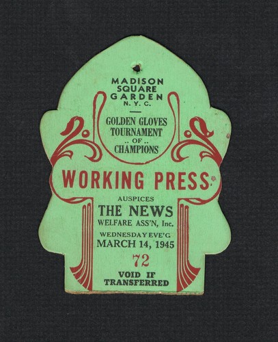 1945 MSG Golden Gloves NYC boxing ticket Roland LaStarza Simon Horowitz ...
