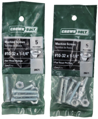 Crown Bolt #10-32 X 1 1/4" Flat Head Machine Screws With Nuts 5 Pack ...
