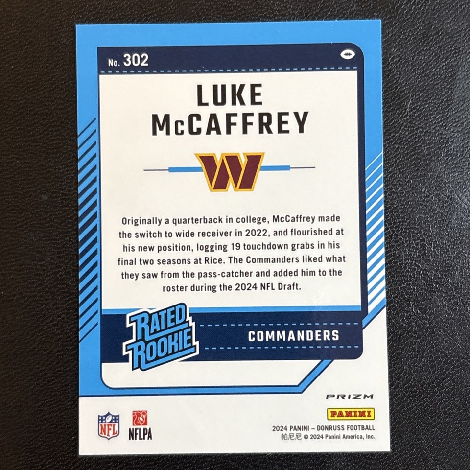 2024 Panini Donruss - Rated Rookie Luke McCaffrey #302 Optic Preview ...
