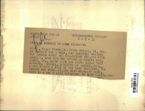 1938 Press Photo Franklin Pierce McCall held for kidnapping of James ...