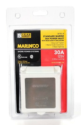 Marinco 301EL-B 30 AMP 125V Standard Power Inlet RV Power UL Listed ...