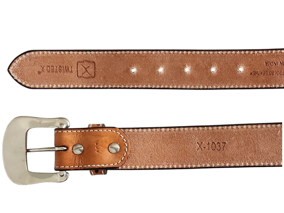 Twisted X Western Cowboy Ranger Hand Painted Tooled Floral Leather Belt ...