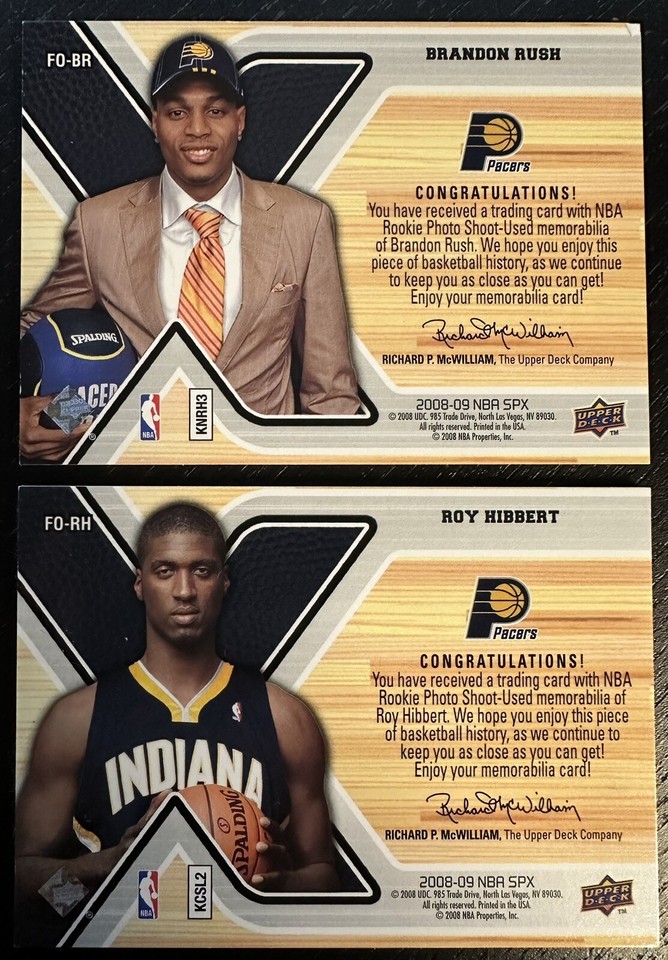 Brandon Rush Roy Hibbert SPX 08-09 RC Freshman ROOKIE Jersey Lot PACERS ...