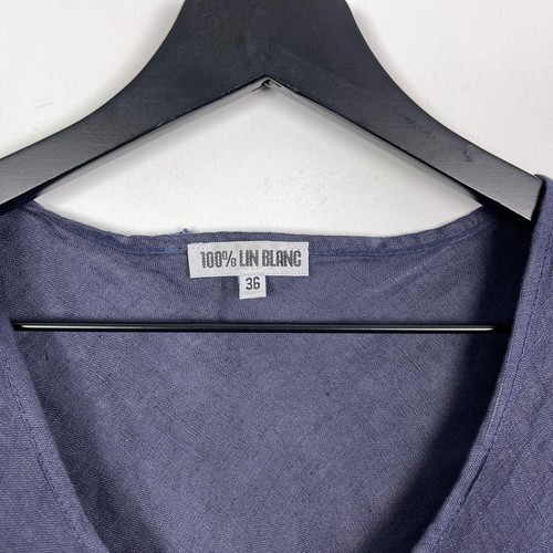 100% Lin Blanc Womens Size 36 Maxi Long A-Line Shirt Dress Navy Blue ...