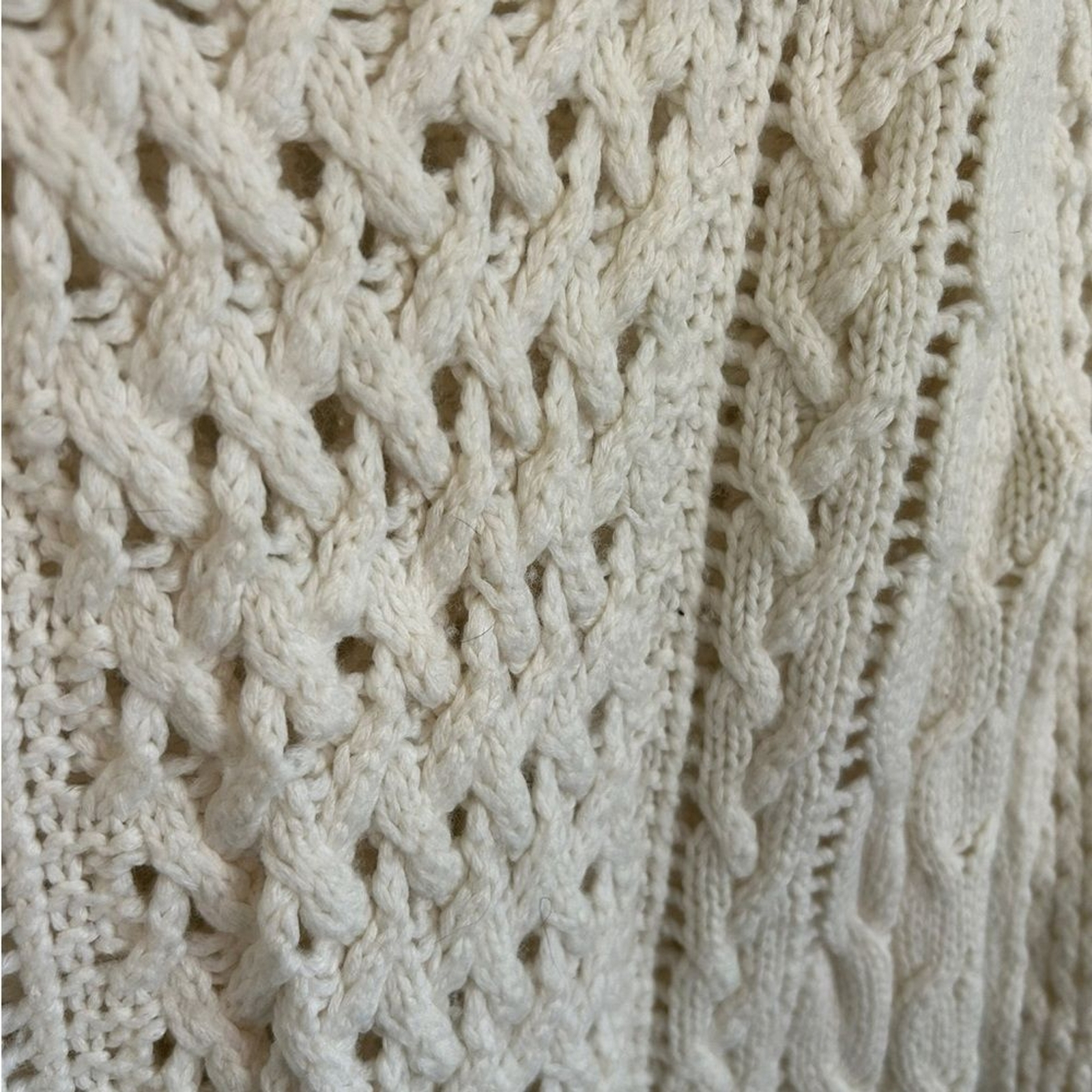 American Eagle Women's Cream White Open Weave Cable Knit Cozy Sweater ...