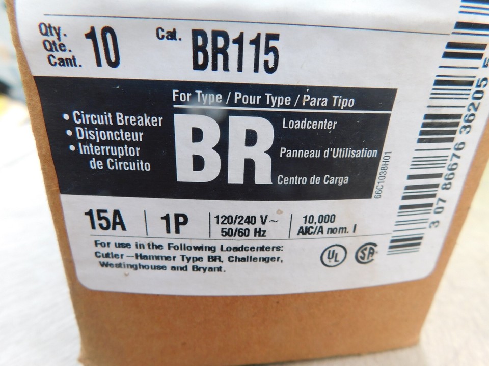 CUTLER-HAMMER 15 AMP BREAKER 10 PACK BR115 EATON 786676362054| eBay