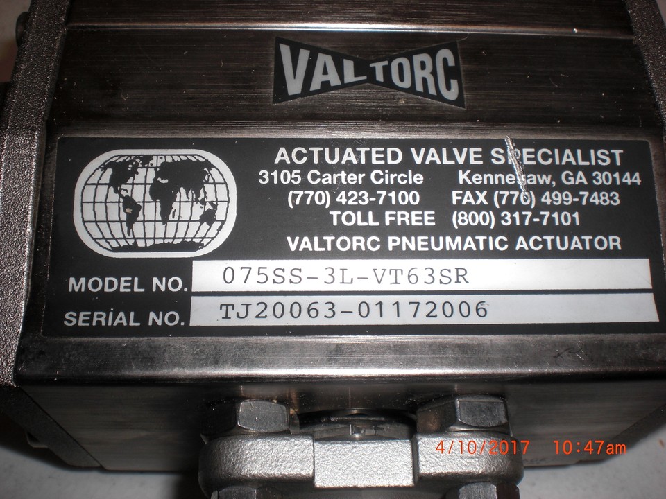 Valve SS Ball 3 way 3/4 FPT SS Pneumatic actuator VALTORC 075SS-3L ...
