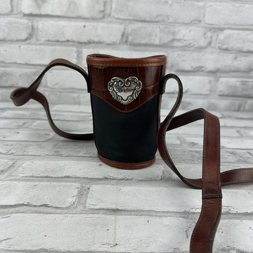 Brighton Cell Phone Case Black Brown Leather Purse Long Strap Crossbody ...