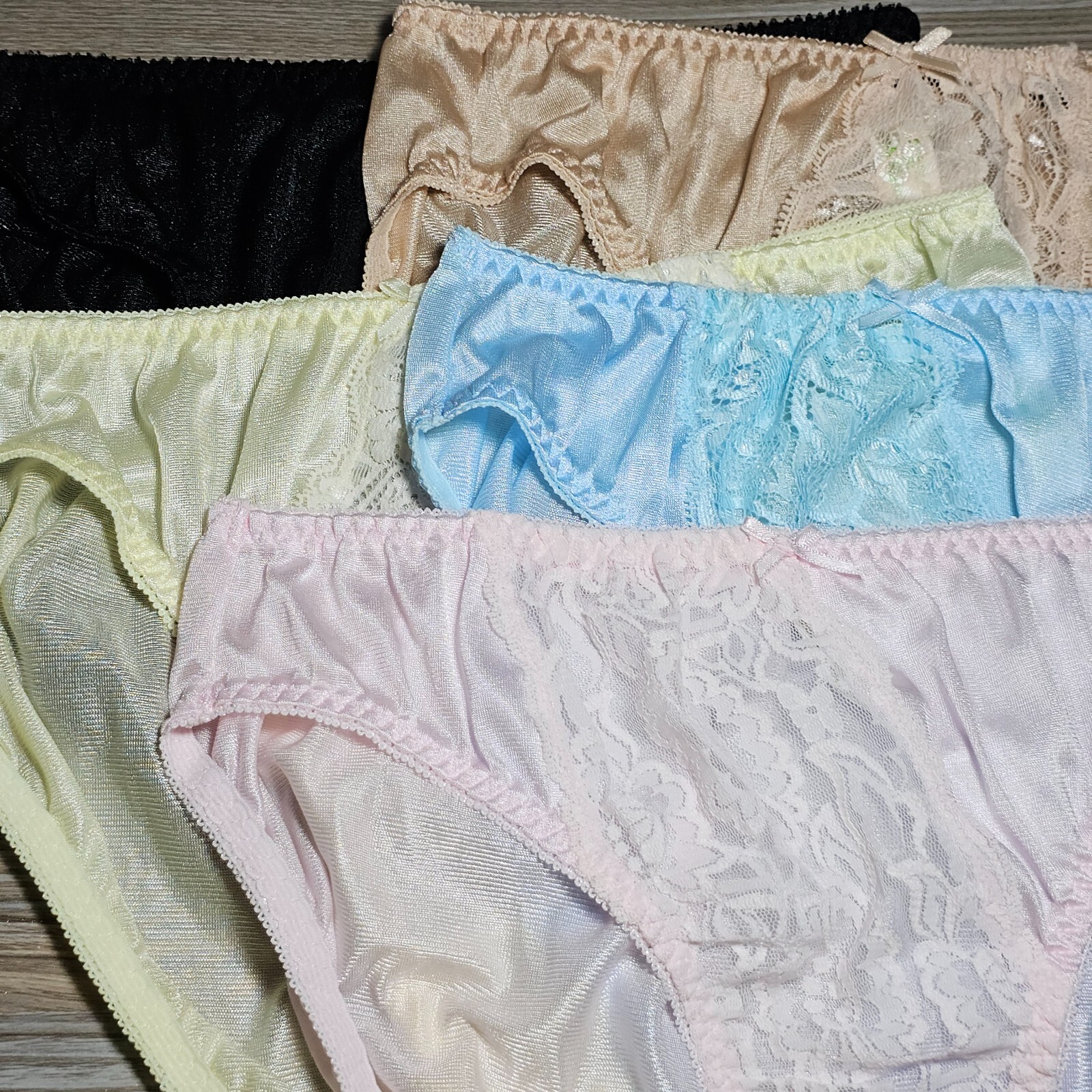 Lot of 5 Vintage Panties Slippery Nylon Sissy Lace Briefs Size 7-8 Hip ...