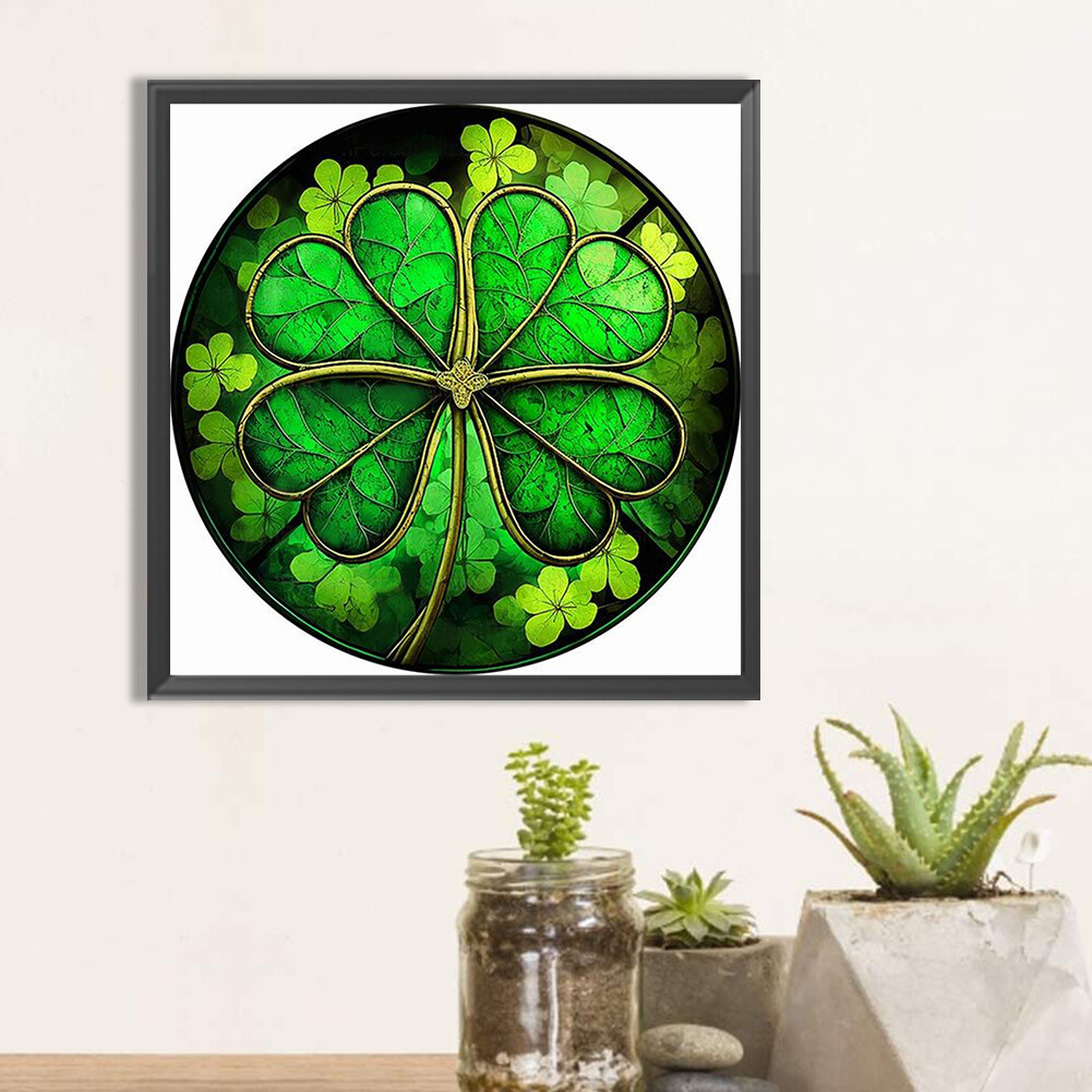 5D DIY Full Round Drill Diamond Painting Stained Glass Clover Home ...