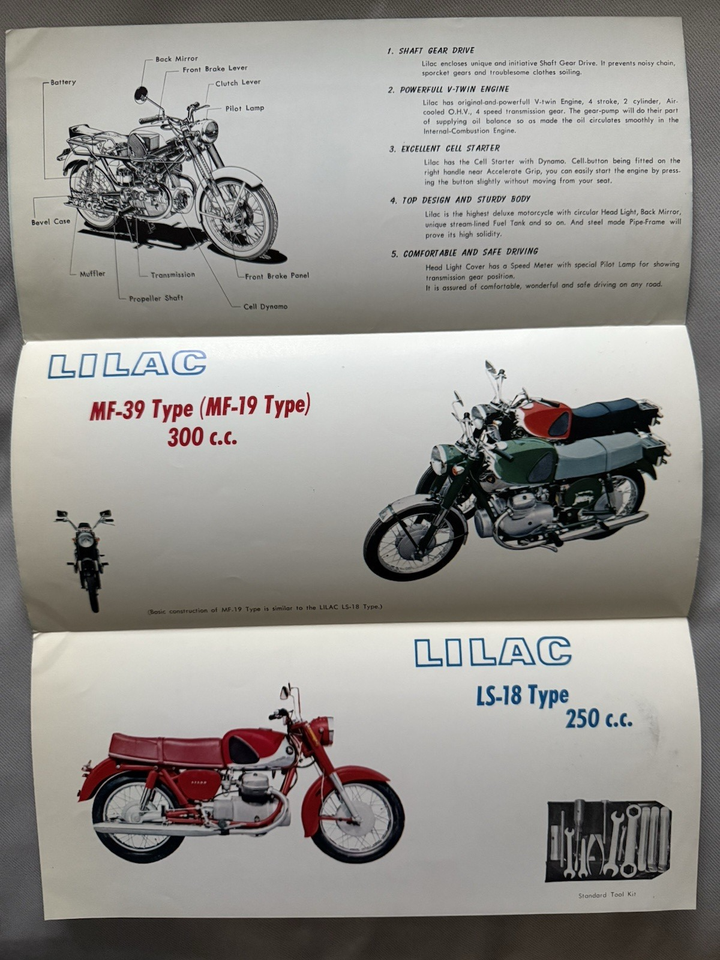 Orig 1959-61 Lilac Motorcycle Sales Brochure Spec Sheet MF-39 LS-18 CF ...