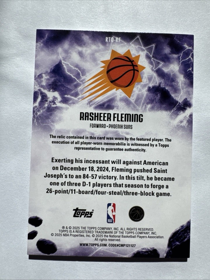 2025-26 Topps Basketball Rasheer Fleming Suns Presale Rookie RC | eBay
