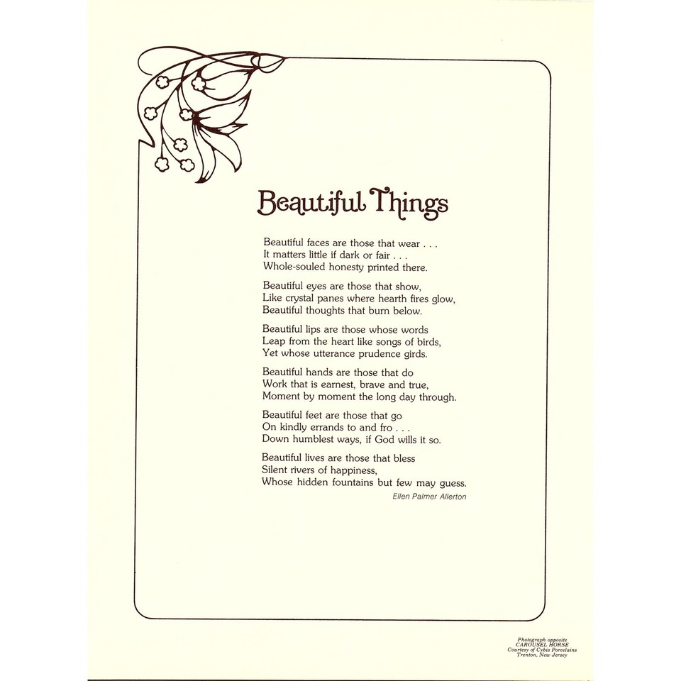 Beautiful Things Ellen Palmer Allerton 1970s Poem Retro Kitsch Wall Art ...