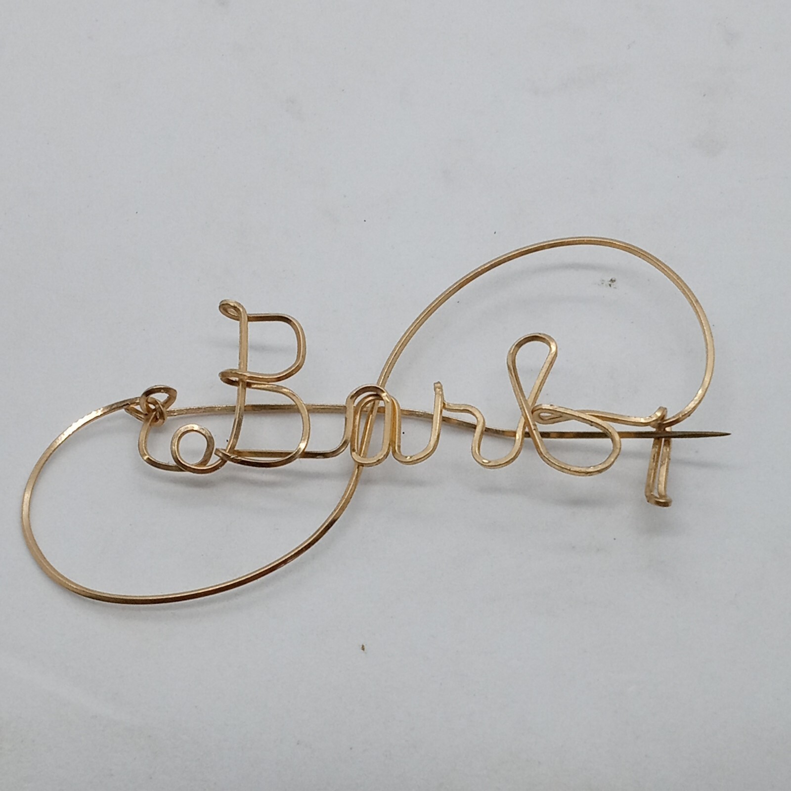 Vintage Gold Plated Bent Wire Name BARB Brooch Pin C Clasp 2.75 inches ...