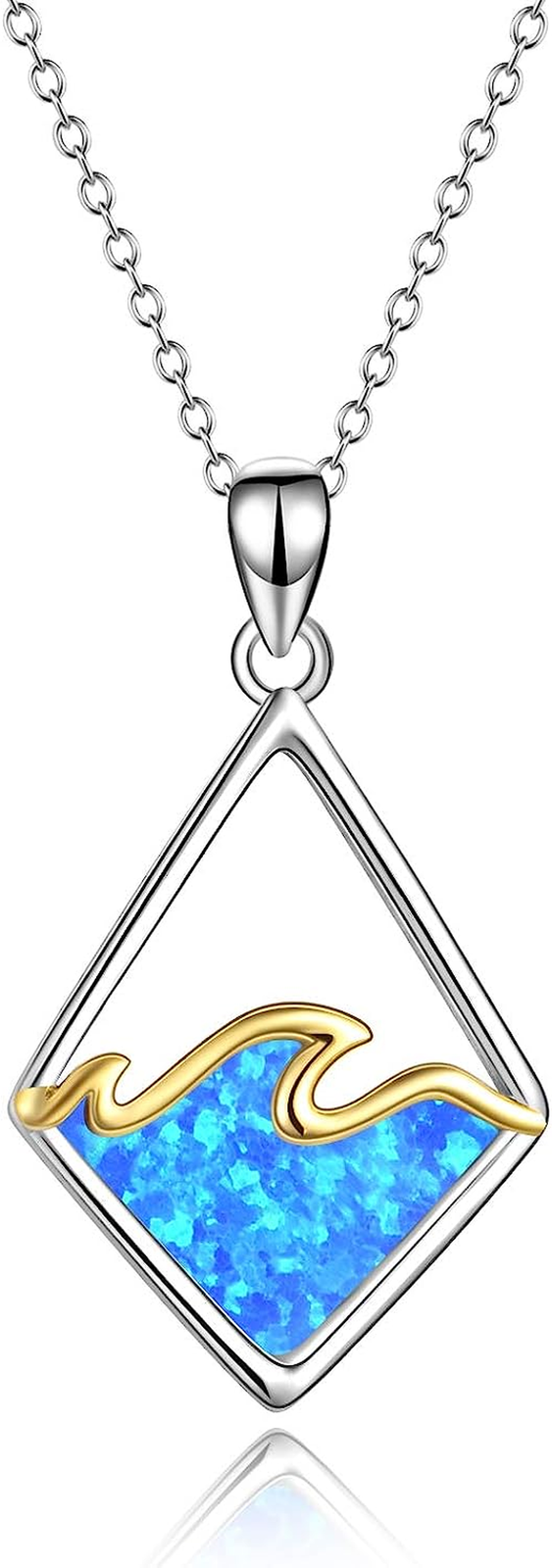 Blue opal wave Necklace Ocean Theme Pendant Sterling Silver Ocean Wave ...