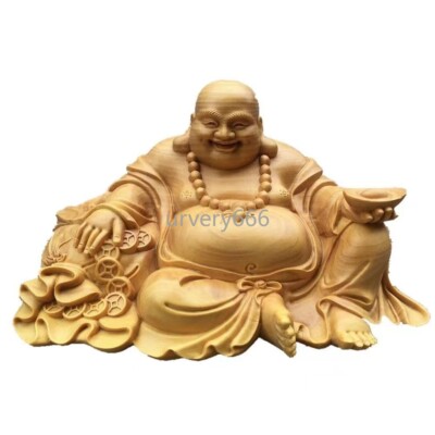 Solid Wood Ingot Maitreya Buddha Sculpture Statue Hand-Carved Statue | eBay