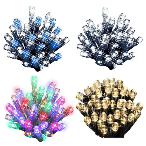 LEDs LIGHTS 100/200 STRING FESTIVE CHASER 8 TIMER BATTERY OPERATED XMAS ...