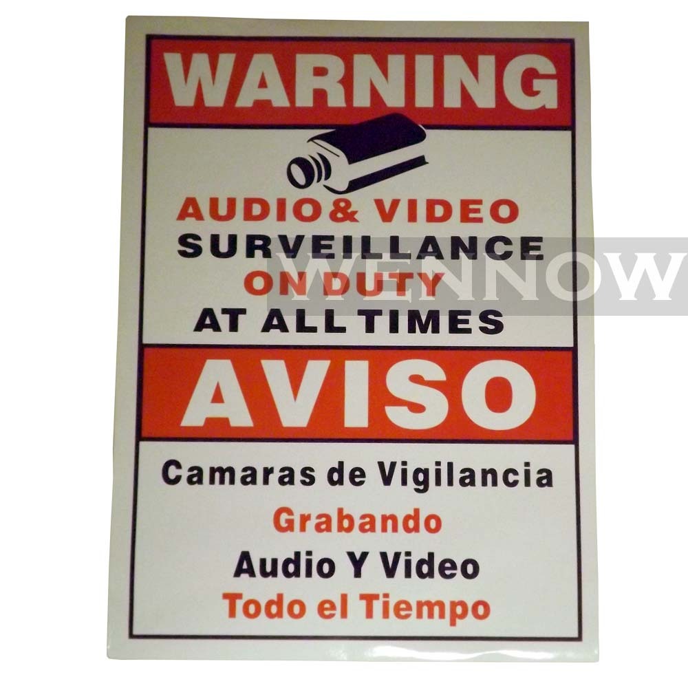 8 1/4 × 11 1/4 Inch Engish Spanish Warning Security Surveillance Sign ...