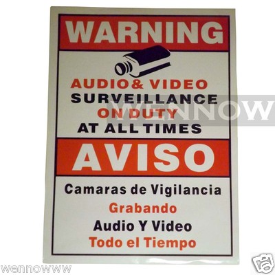 8 1/4 × 11 1/4 Inch Engish Spanish Warning Security Surveillance Sign ...