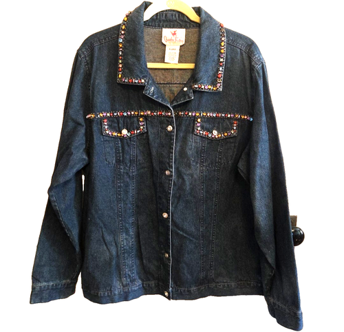 Size XL Quacker Factory Denim Jean Jacket Rhinestones Bling Beaded ...