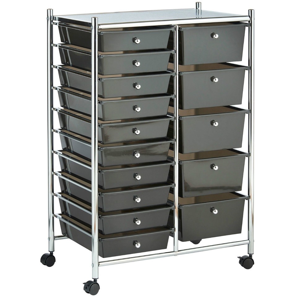 Portable 15 Drawer Cabinet Storage Trolley on Wheel Cart Home Office ...