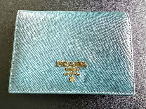 PRADA Mint Blue Saffiano Leather Bi-fold Wallet | eBay