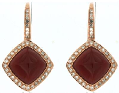 .45CT DIAMOND & AAA RED AGATE 14KT ROSE GOLD 3D GEOMETRICAL LEVERBACK ...