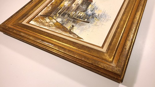 R BIRCHARD OIL PAINTING VINTAGE PARIS RIVER SEINE BOAT DOCK CAROLINE ...