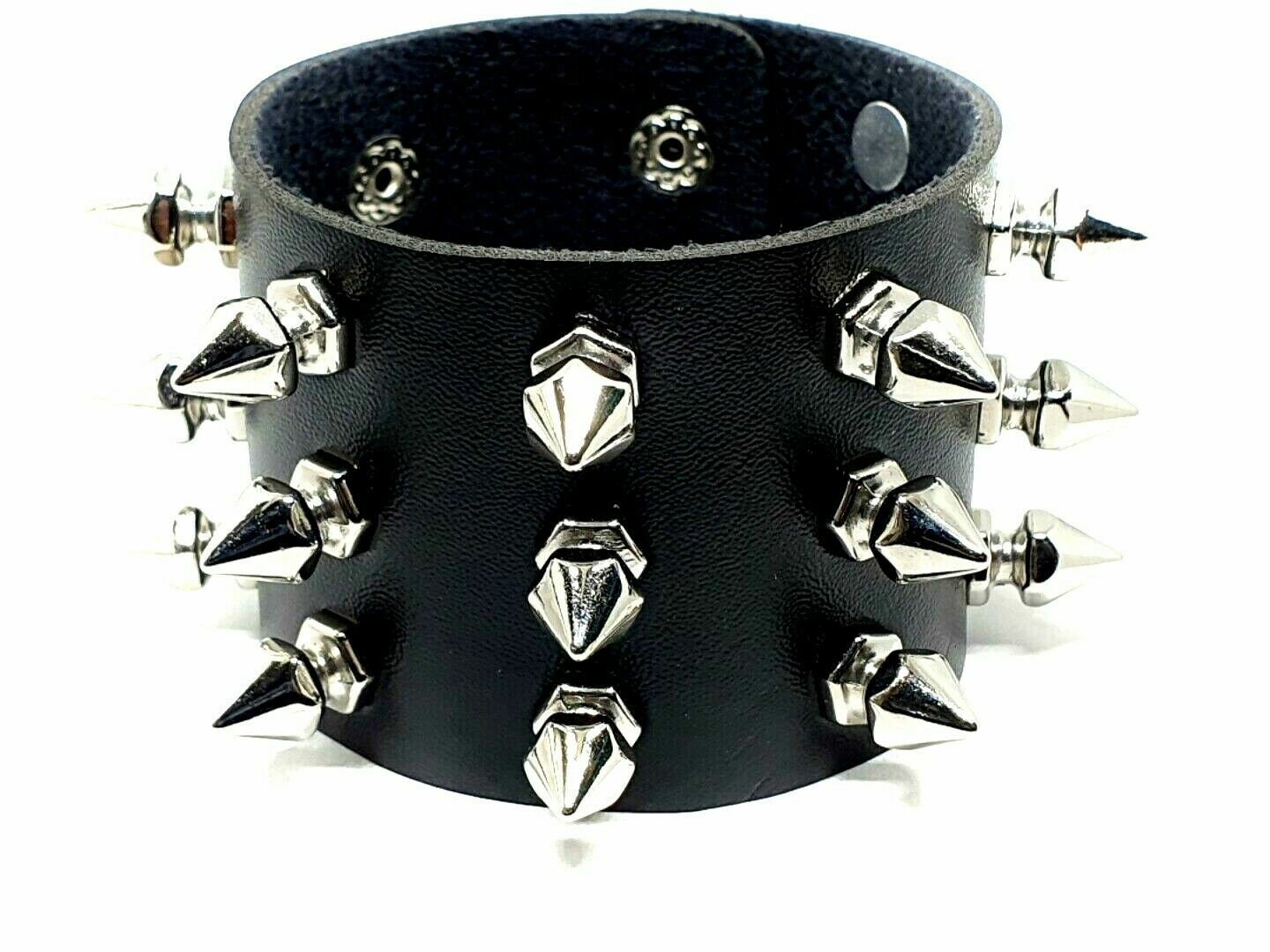 Spike Cuff Wrist Bracelet 21 Spikes Rivet Stud Wide Vegan Faux Leather ...