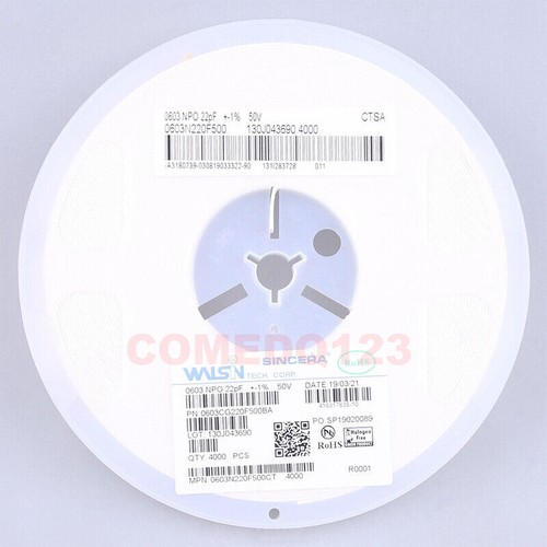 200PCS 0603 22pF 50V NPO/C0G ±1% 0603N220F500CT Ceramic Capacitor MLCC ...