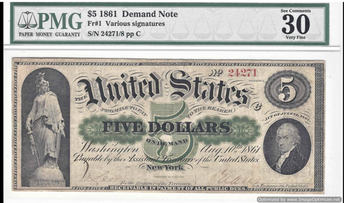 1861 - Demand Note $5. FR 1. PMG 30 (#100984) | eBay