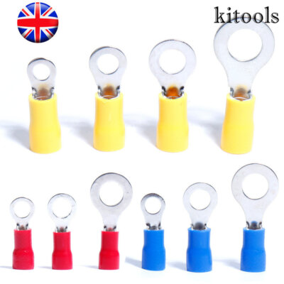 50PCS Insulated Ring Terminals Electrical Splice Crimp Connector Eyelet ...