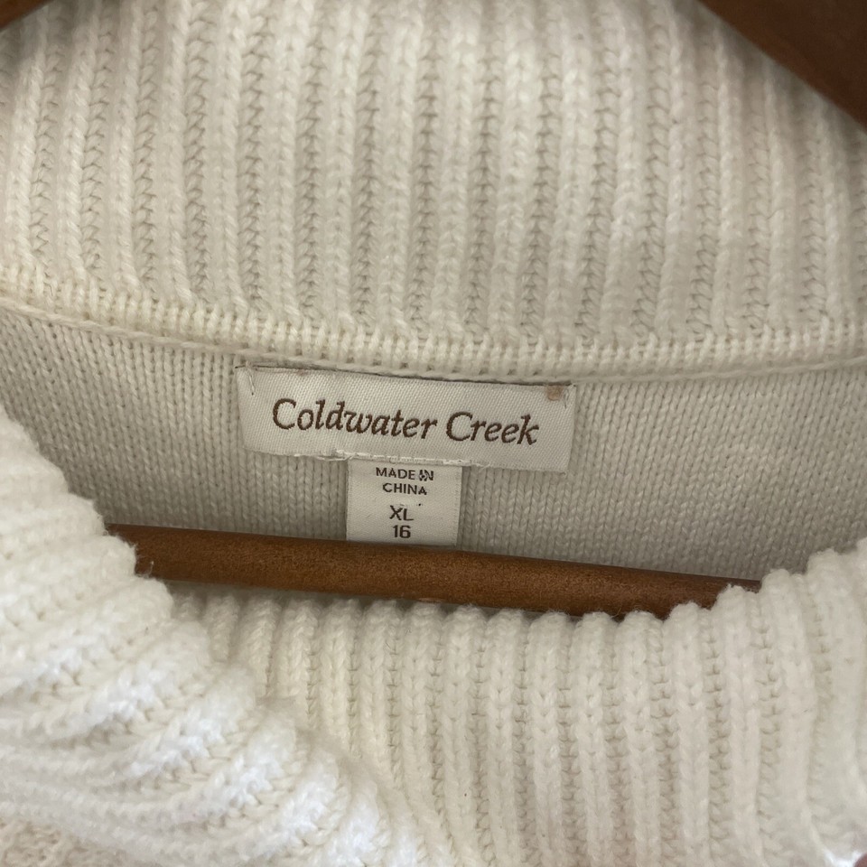 Womens Coldwater Creek XL Cream Color Sweater Pullover Cable Knit ...