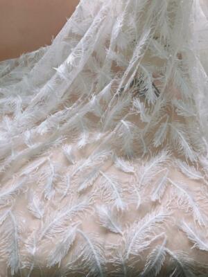 Lace Fabric 1 Yard Embroidered Feather Lace with Sequins for DIY Bridal ...