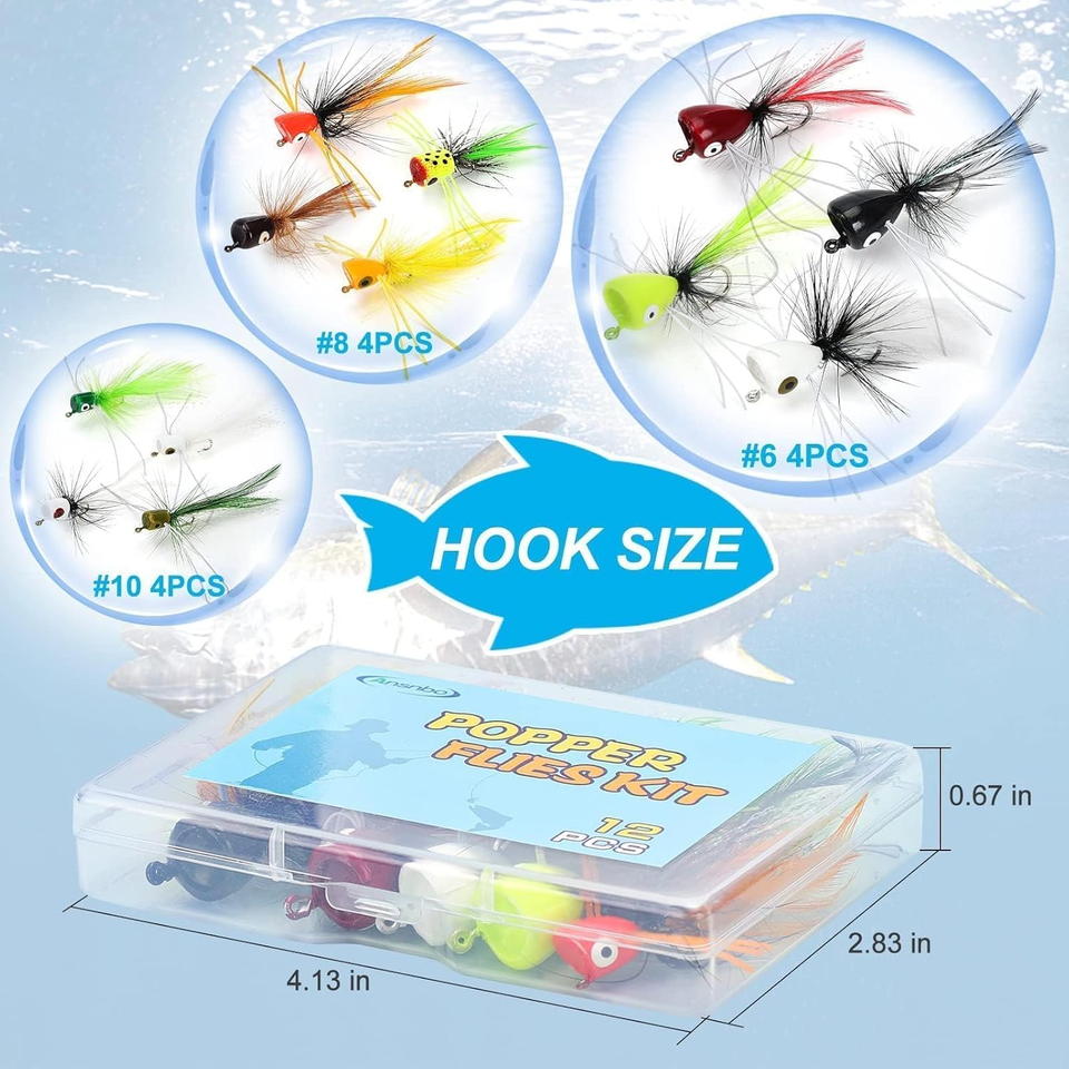 12PCS Fly Fishing Popper Flies Bass Panfish Bluegill Popping Bug | eBay