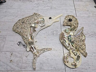 VTG MCM Lucite Sea Horse,marlin Wall Plaque Abalone New Designs Inc USA ...