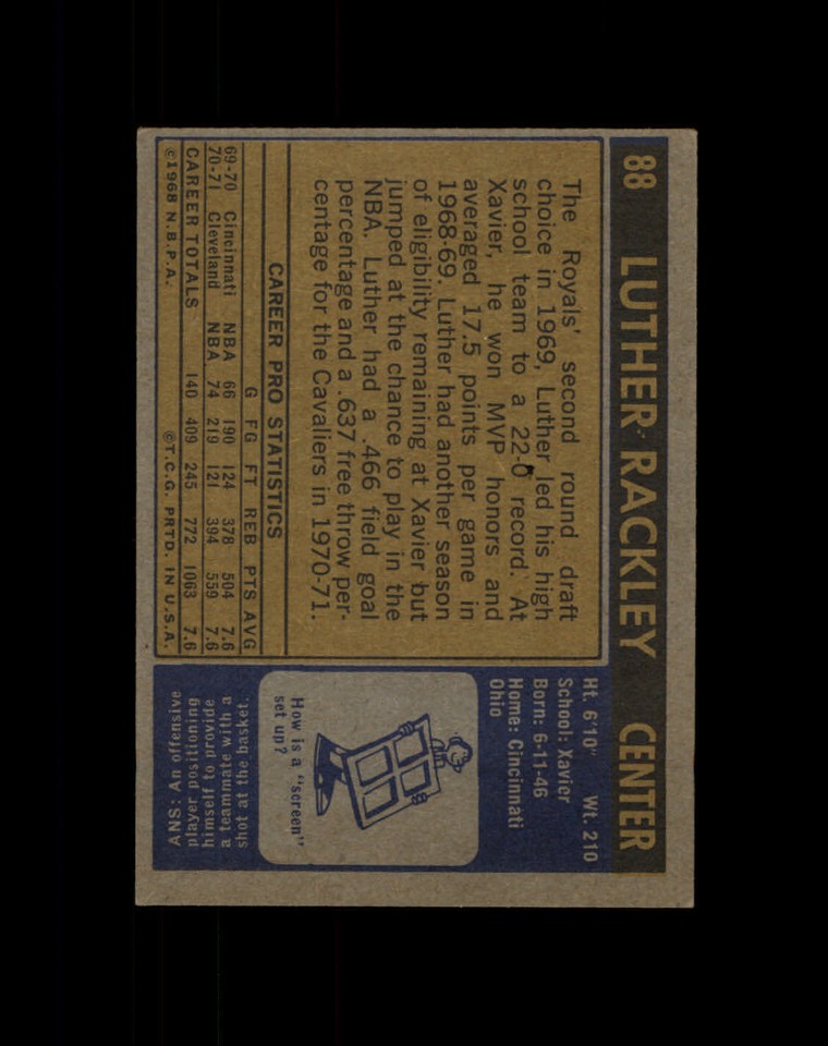 1971 Topps Basketball #088 Luther Rackley DP STARX 5 EX (CS131561) | eBay