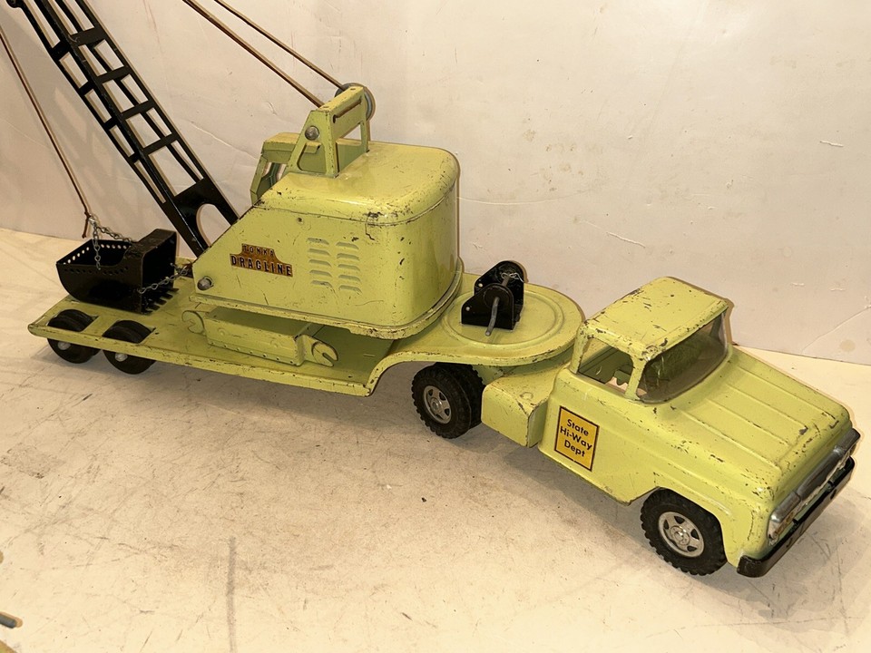 Vintage ORIGINAL 1959 Tonka Toy Hi-Way Green Lowboy & Dump Truck With ...