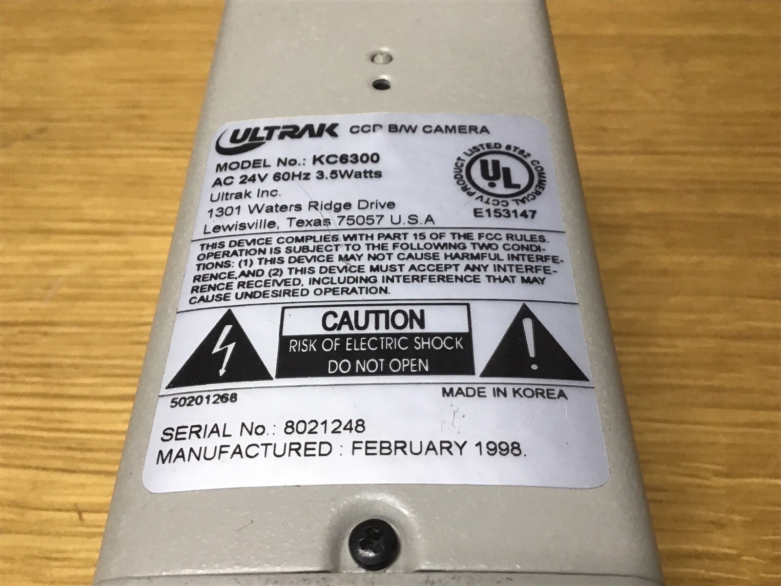 ULTrak KC6300 NO LENS CCTV Camera Survey Surveillance for Monitoring ...