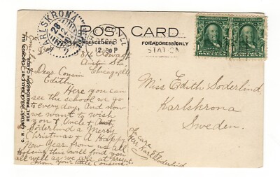 DESTINATION: 1907 Illinois to SWEDEN - RPPC Byford School, Austin ...