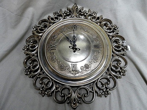 BIG CLOCK Syroco Wood Syracuse 20" key Wind-Up Gold works mid century ...