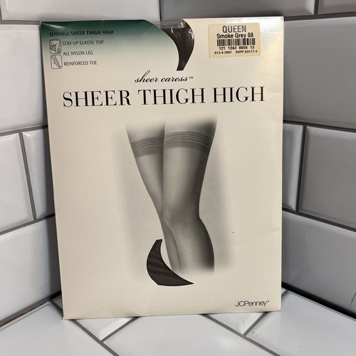 JCPenney Sheer Caress Thigh High Smoke Grey Stay-Up Elastic Top Size ...
