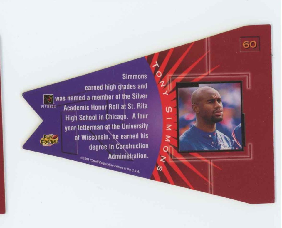 1998 Playoff Contenders Pennants Yellow Felts Tony Simmons New England ...