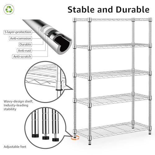 MZG Steel Heavy Duty 5-Tier Utility Shelving Unit Steel Organizer Wire ...