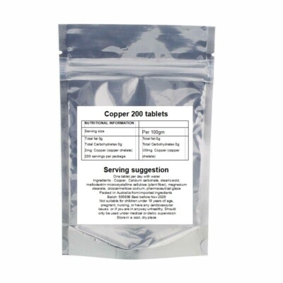 Copper 2mg x 200 tablets Essential trace mineral copper chelate | eBay ...