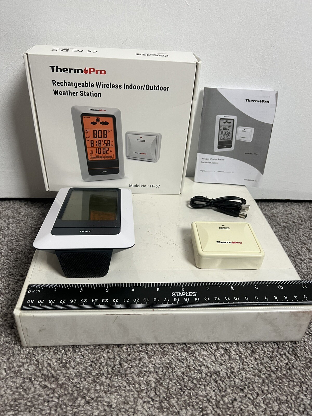 ThermoPro TP67 Rechargeable Indoor Outdoor Thermometer Wireless Weather ...