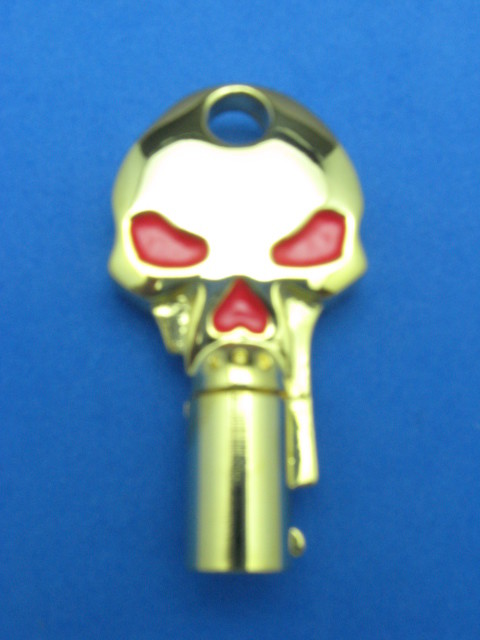 SKULL ROUND BARREL KEY BLANK FOR HARLEY DAVIDSON GOLD W RED ENAMEL ...