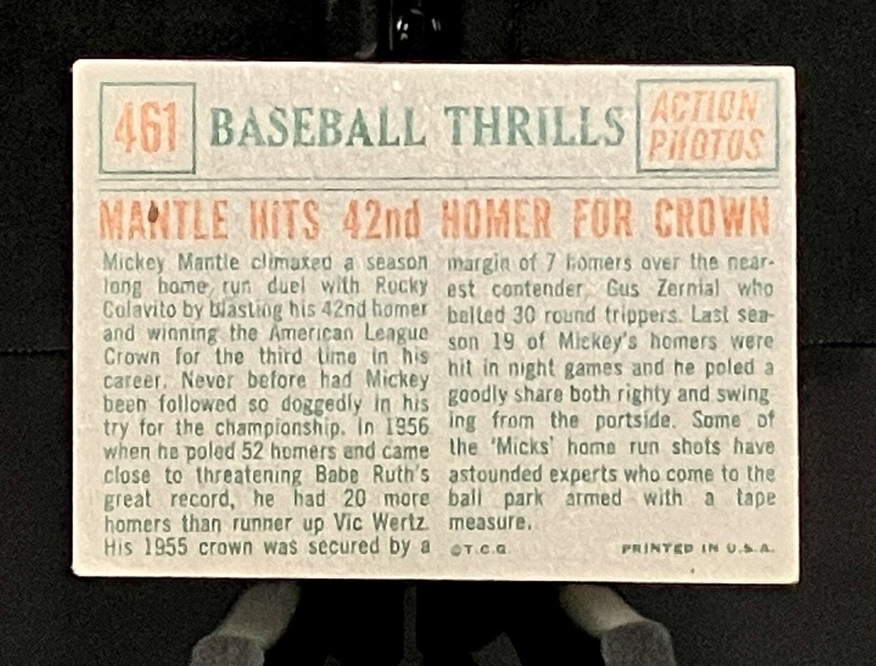 1959 Topps #461 MICKEY MANTLE (42nd Homer For Crown) | eBay
